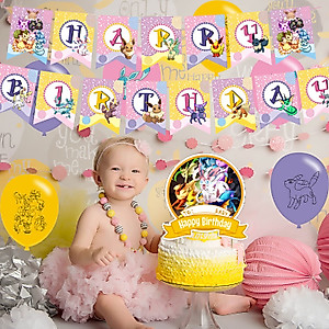 Eevee Aesthetic Evolutions Party Decorations,Birthday Party Supplies For Eevee Aesthetic Evolutions Party Supplies Includes Banner - Cake Topper - 12 Cupcake Toppers - 18 Balloons
