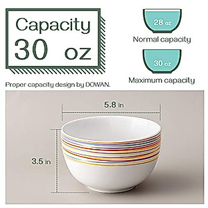 DOWAN 5.8" Deep Soup Bowls & Cereal Bowls - 30 Ounces Large Bowls Set of 4 for Kitchen - Ceramic Bowls for Cereal, Soup, Oatmeal, Salad, Ramen, Noodle, Rice - Dishwasher & Oven Safe (Multi)
