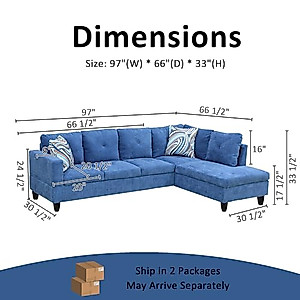 LostCat 97" W Sectional Sofa with Chaise, Linen Modular Sectional Sofa, Modular Couch, L Shaped Sofas & Couches Sectional Couches for Living Room Furniture Sets, Blue