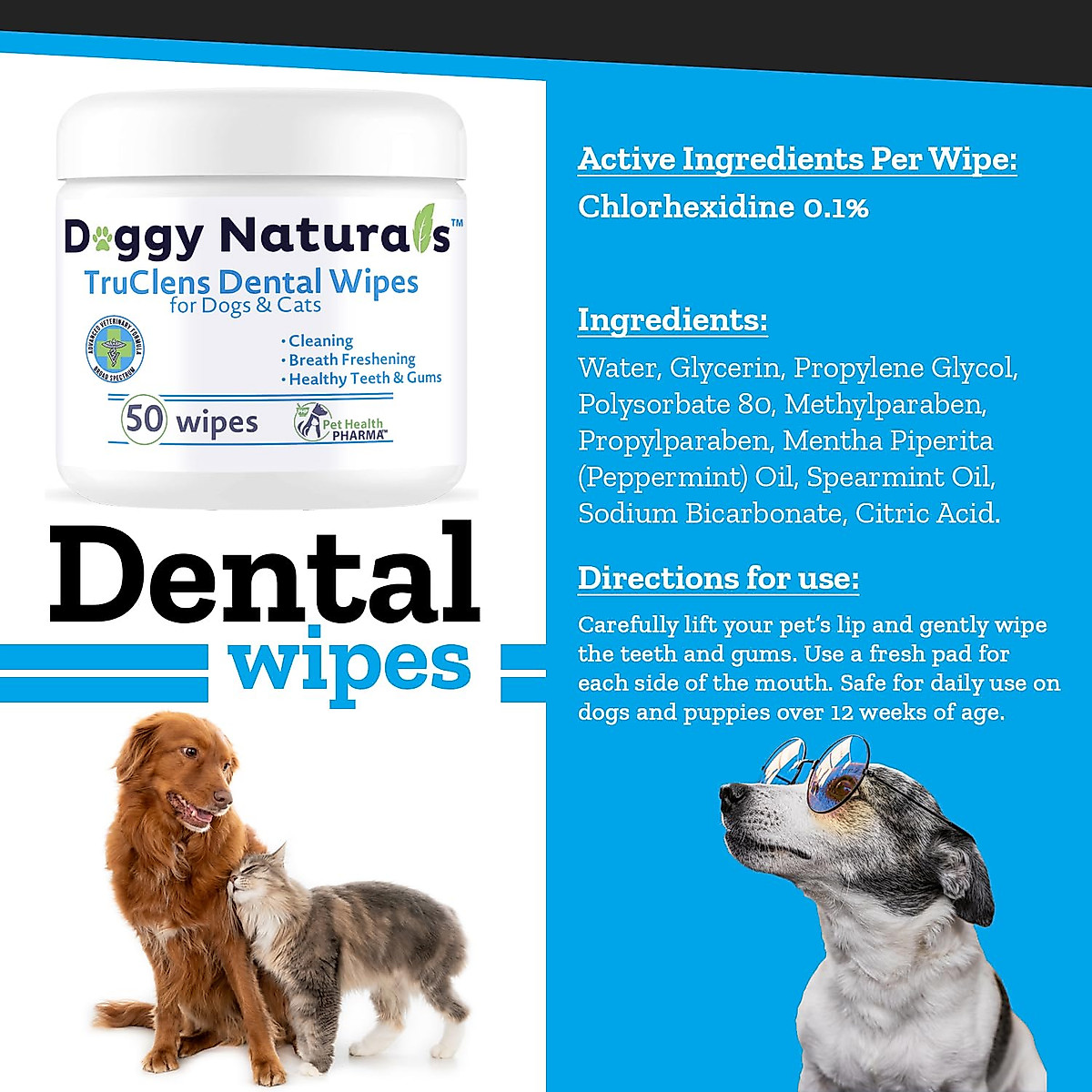 Pet Health Pharma Truclens Dental Wipes fro Cats and Dogs (50 Count)…