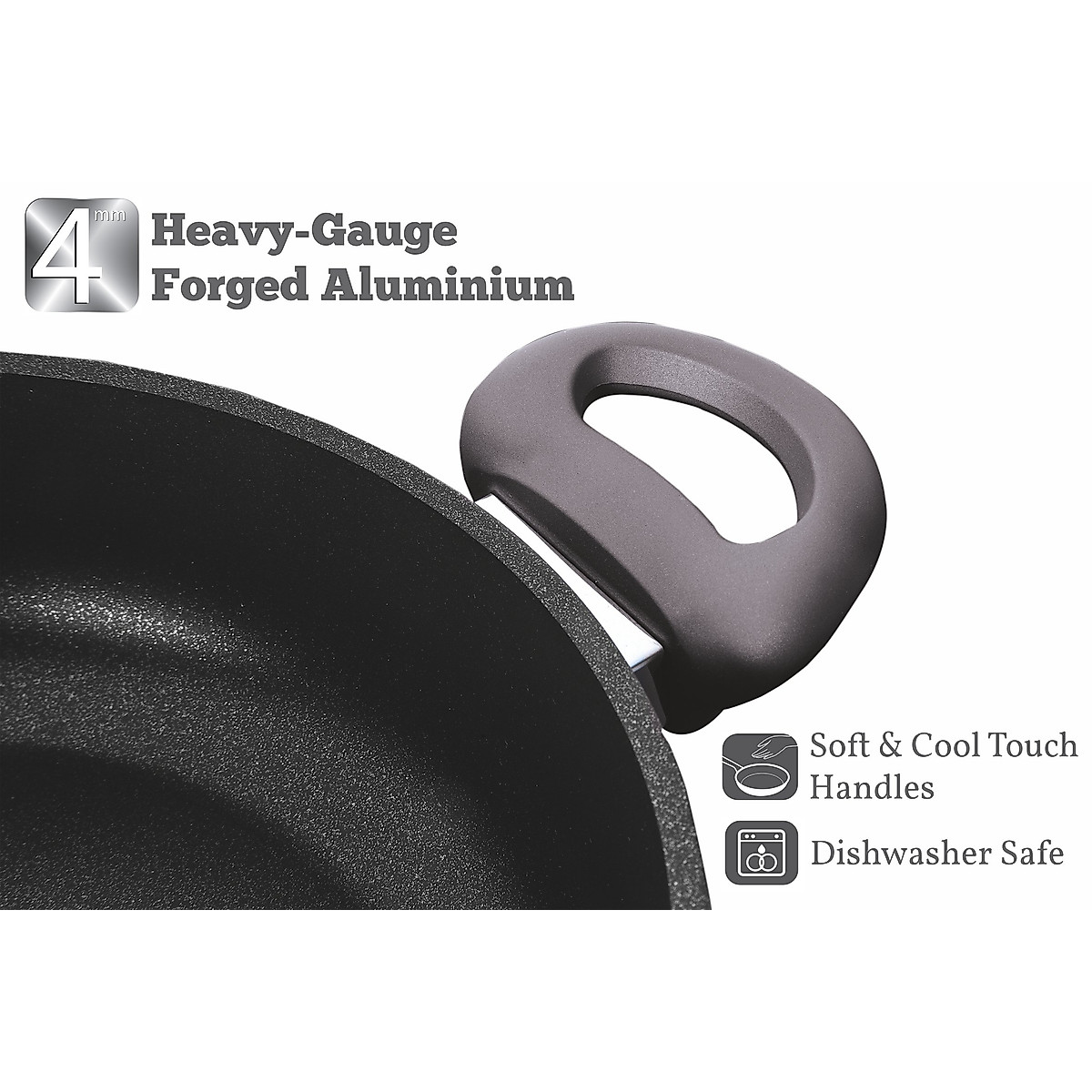 SAFLON Titanium Nonstick 4-Quart Saute Pot with Tempered Glass Lid, 4mm Forged Aluminum with PFOA Free Coating from England