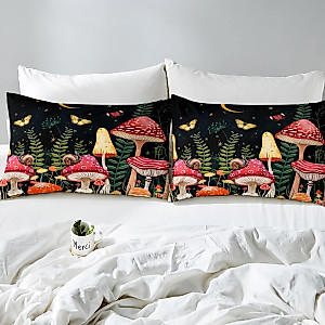 Feelyou Kids Mushroom Bedding Set Natural Wild Fungus Duvet Cover Set for Kids Girls Botanical Plants Comforter Cover Butterfly 1 Duvet Cover with 1 Pillowcase Full Size (No Comforter)