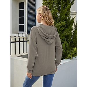Women Casual Pullover Hoodie Tunic Tops Casual Long Sleeve Sweatshirt Loose Soft Pullover Beige Large