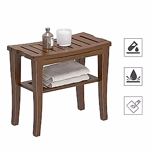 SogesPower Bamboo Shower Bench Bathroom Spa Bench Shower Seat Shower Bench Waterproof Storage Shelf, Walut