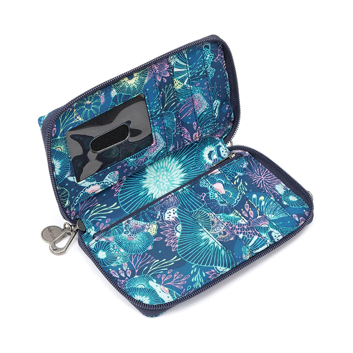 Sakroots Salinas Smartphone Crossbody in Eco-Twill, Removable Adjustable Crossbody Strap, Royal Blue Seascape