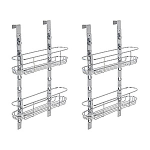 VIVA Spice Rack Organizer (2 sets) – Hanging Over the Cabinet Door or Wall Mounted, Height Adjustable - Modern, Sleek Design - Chrome