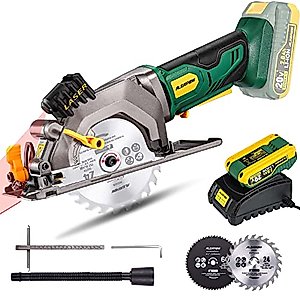 ALEAPOW K4 Cordless Circular Saw, 20V 4-1/2" Lightweight Mini Saw with 2.0Ah Battery, 1h Fast Charger, 2 Blades, Max Cutting Depth: 1-11/16”(90°), 1-1/8”(45°), Ideal for Wood, Plastic and Soft Metal…