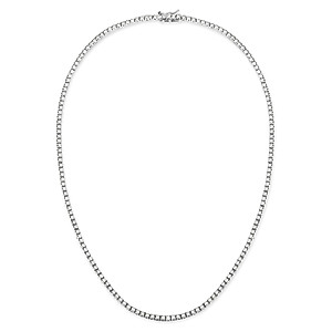 Gemsme 18K White Gold Plated 3.0mm Round Cubic Zirconia Classic Tennis Necklace For Women 18 Inch