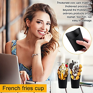 QWLWBU 100Pcs French Fries Holder 14oz Disposable Paper French Fry Cups Take Out Party Baking Waffle Paper Popcorn Boxes Charcuterie Cups for All Occasions(Black,Size:14oz)