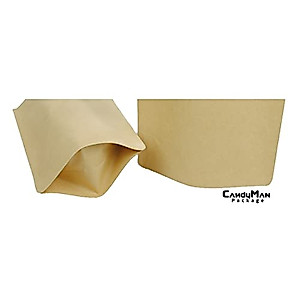 Candyman Package Light Kraft Paper Stand up Zipper Pouch for Coffee Bean with Degassing One Way Valve(25pcs) (4oz/120g)