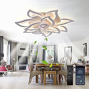 Ceiling Fan with Light,Modern Indoor Flush Mount Ceiling Fan with Dimmable LED Light and Remote Control 3 Color Temperatures 6 Gear Wind Speed for Kids Room Bedroom 100W 32in7in