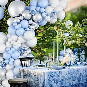 Blue White Balloon Arch Kit, 108 Pcs Blue Silver White Balloon Garland with 18/12/10/5 Inch Pastel Baby Blue White Silver Latex Balloons for Boys Baby Shower Birthday Wedding Graduation Decorations