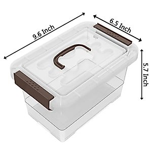 WYT 4 Quart Clear Storage Latch Bins, 4 Pack Clear Stackable Storage Organizer Box with Brown Latching Handle and Lid
