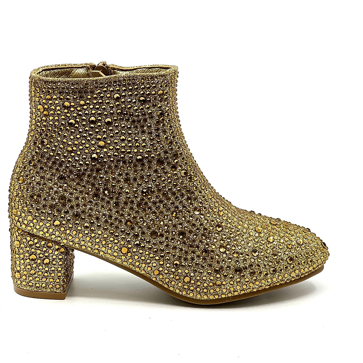 Forever Girls Rhinestone Boots Kids Low Heel Dress Booties Iceberg-12K Shoes Gold Rhinestone 2