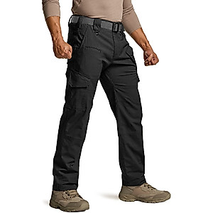 CQR Men's Flex Ripstop Tactical Pants, Water Resistant Stretch Cargo Pants, Lightweight EDC Hiking Work Pants, Dura Flex Mag Pocket Black, 30W x 32L