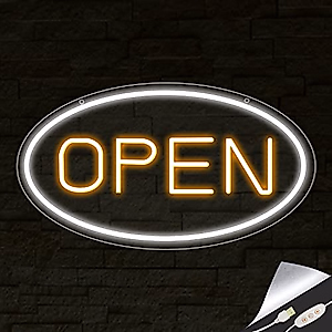 Open Neon sign for Wall Decor, Indoor LED Night Lights Sign for Shops, Adjustable Brightness Handmade Business Logo Neon Light up Sign for Bar, Stores, Coffee Shop, Hotel, Restaurant, Hair Salon for Shops Window Storefronts. (22'', White & Warm White)
