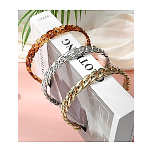 AWAYTR Hairband, 3PCS Chained Reactions Headband for Women Girls - Resin-Gold/Resin-Silver/Resin-Amber