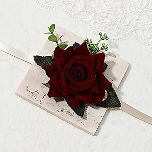Latious Wedding Bride Wrist Corsage Red Bridal Rose Wrist Flower Bridesmaids Hand Floral Decor Flowergirl Prom Party Accessories for Women and Girls (Red)