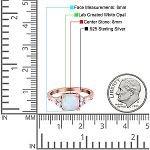 Blue Apple Co. Rose Tone, Lab Created White Opal Size-7 Cushion Cut Marquise Art Deco Engagement Wedding Bridal Ring CZ 925 Sterling Silver