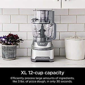 Ninja NF701 Professional XL Food Processor, 1200 Peak-Watts, 4-in-1, Chopping, Slicing/Shredding, Purees, Dough, 12-Cup Processor Bowl, 2 Blades & 2 Discs, Feed Chute/Pusher, Black,Silver