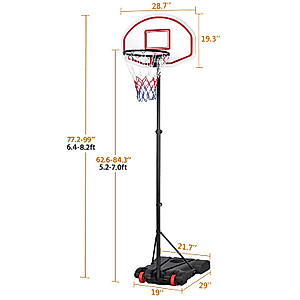 Yaheetech Portable Basketball Hoop Stand Backboard System Height Adjustable 5.2-7 ft Basketball Goal Indoor Outdoor with Wheels Red