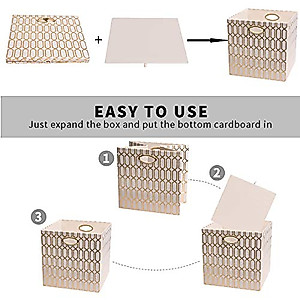 Posprica Storage Bins, Storage Cubes,13×13 Fabric Drawers Organizer Basket Boxes Containers (13×13×13/4pcs, Cream/gold geometry Pattern)
