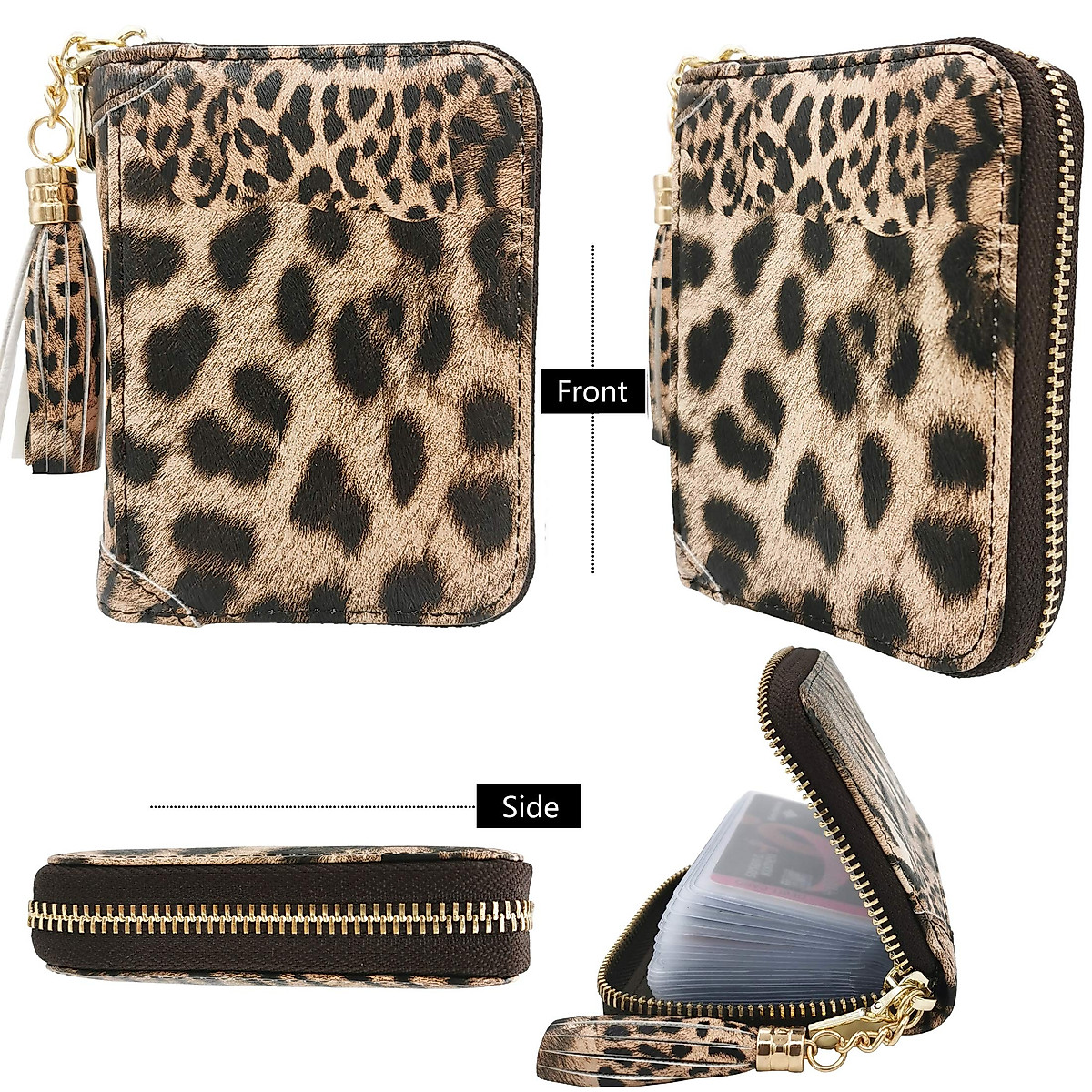 YUHAN PRETTY Womens Credit Card Holder Wallet RFID Leather Small ID Card Case (20 Card Slots - Leopard)