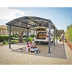 Palram - Canopia Arcadia 12 x 21 x 6.5 Carport, Heavy Duty Metal Car Port, Weather-Protected Aluminum Frame, Polycarbonate RV & Car Storage, UV Protected, DIY Truck Garage Kit, 10-Year Warranty, Gray