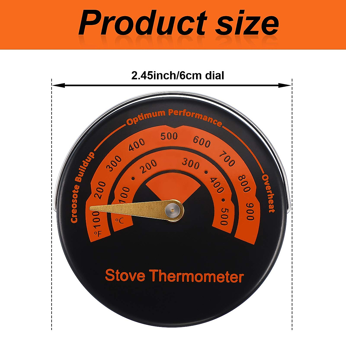 Frienda Wood Stove Thermometer Magnetic, Oven Temperature Meter Stove for Wood Burning Stoves Top, Avoiding Gas Stoves Pellet Stoves Chimney Pipe Damaged by Overheat(1 Piece)