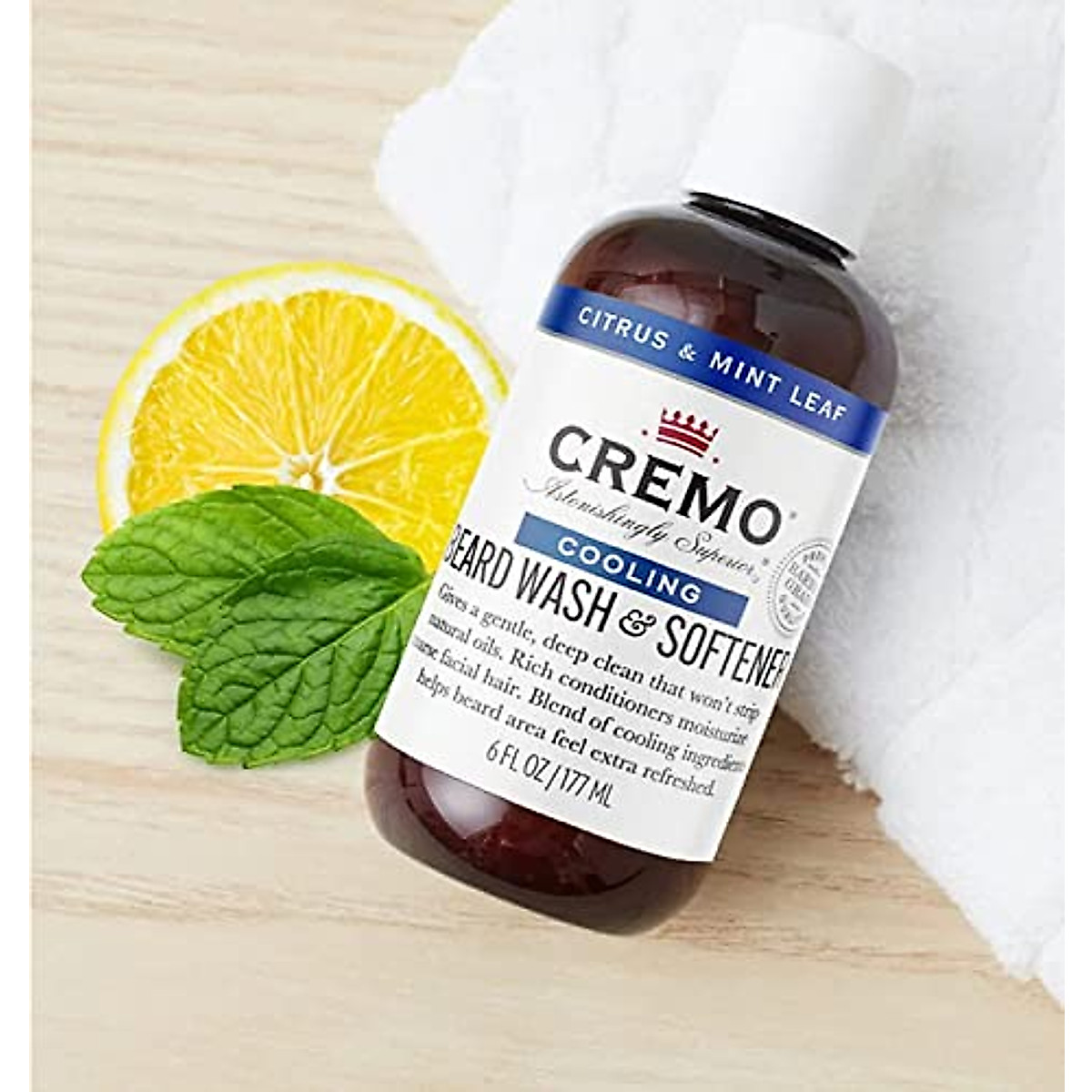 Cremo Citrus Mint Leaf Cooling Beard and Face Wash, Specifically Designed to Clean Coarse Facial Hair, 6 Fluid Oz