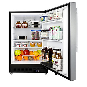 Summit Appliance ALR47BSSHV 20" Wide Built-In All-Refrigerator, ADA Compliant, Adjustable Thermostat, 3.53 cu.ft Capacity, Removable Door Racks, Temperature Alarms, Automatic Defrost