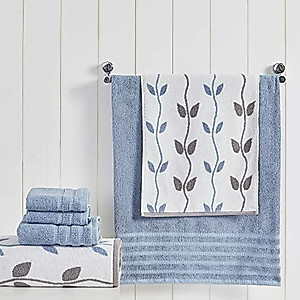 Amrapur Overseas 6-Piece Yarn Dyed Organic Vines Jacquard/Solid Ultra Soft 500GSM 100% Combed Cotton Towel Set [Blue]