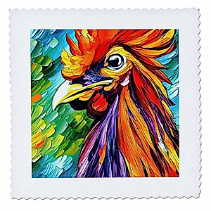 3dRose Cool Colorful Rooster Portrait. Chic Digital Painting Gift,... - Quilt Squares (qs-379084-5)