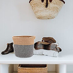 Woven Hamper Collapsible Basket Cotton Rope Woven Basket Large Storage Laundry Plant Pot Cover Decorative Storage Basket for Living Room Bathroom Baskets Nursery Organizer Bins