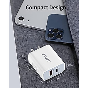 Power-7 USB C Wall Charger, 3-Pack 20W 2Port Fast USBC Charger Block Plug PD Power Adapter Type C Charging Box Brick Cube for iPhone 14 13 12 Pro Max Mini 11 SE XS XR X, Pad, Samsung, Tablet, Android