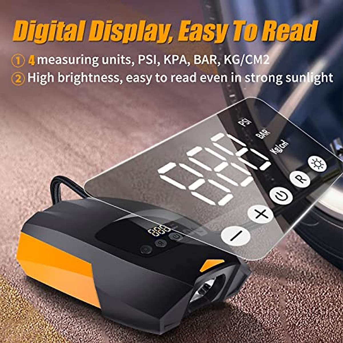 Rickwayy Tire Inflator Portable Air Compressor, 12V DC Air Pump for Car Tires, 150PSI Auto Portable Air Compressor with Emergency Light, Air Pump for Car, Motorcycle, Bicycle and Other Inflatables