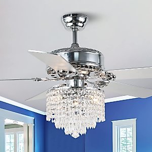 Bella Depot 52" Crystal Chandelier Ceiling Fan with Light and Remote, Dual-Sided Blades Modern Chandelier Fan for Living Room Dining Room Bedroom