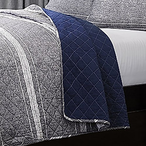 Lush Decor Lush Décor Martlon Stripe 3 Piece Quilt Set, Full/Queen, Gray