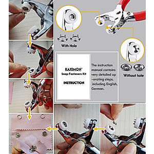 KAXIMON Snap Fasteners Kit 200 Sets, 9.5mm Fabric Snaps Clothing Snaps No Sewing,Stainless Steel Button Snaps with Snap Pliers for Metal Snaps, Press Studs Snap Fasteners Tool Kit for Fabric