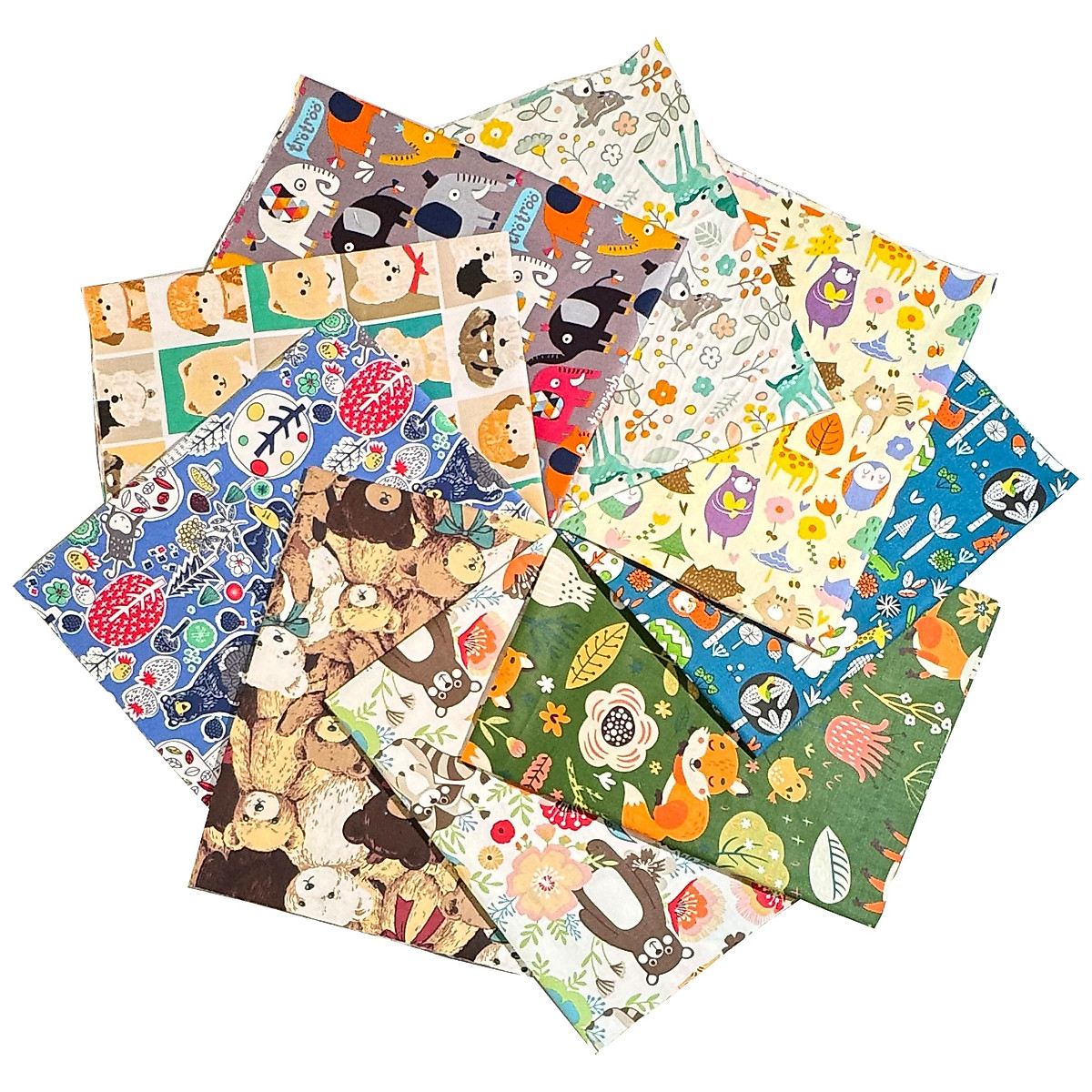 9 Pcs Animal Fabric Patterns Fat Quarters Quilting Fabric Bundles No Repeat Designs for Baby Boy Kids,18"x 22" …