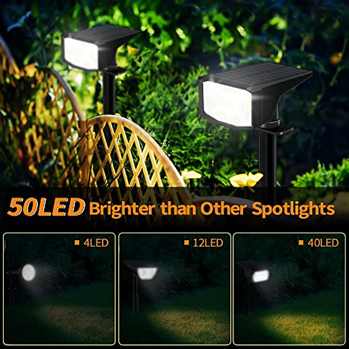 Otdair Solar Spot Lights Outdoor, IP65 50 LED Solar Spotlights Outdoor Waterproof, Solar Landscape Lights, 3 Modes Solar Outdoor Lights for Yard Driveway Porch Walkway, 6 Pack