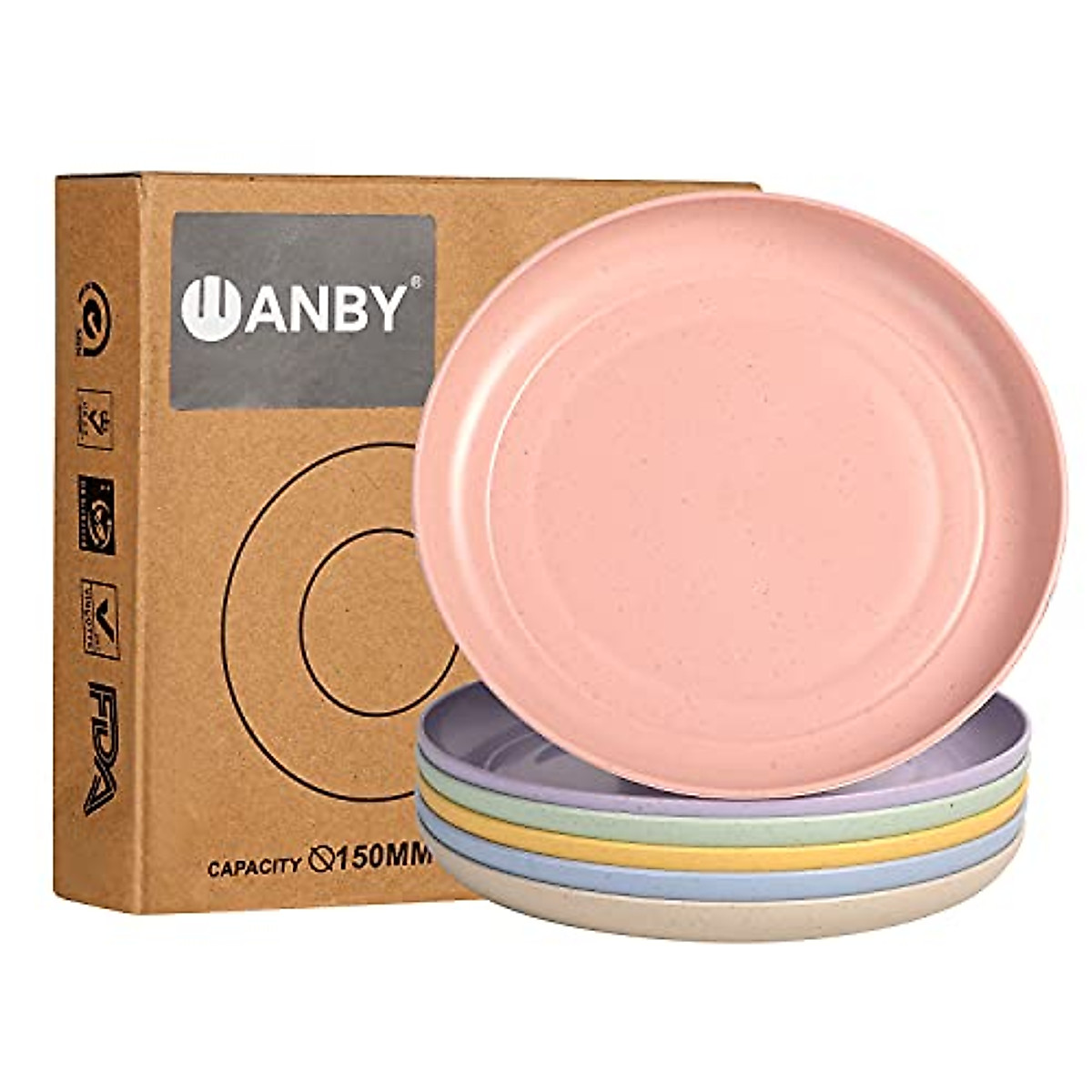 WANBY Lightweight Wheat Straw Plates Unbreakable Dinner Dishes Plates Set Non-Toxin Dishwasher & Microwave Safe BPA Free and Healthy (Small 6 Pack 5.9')