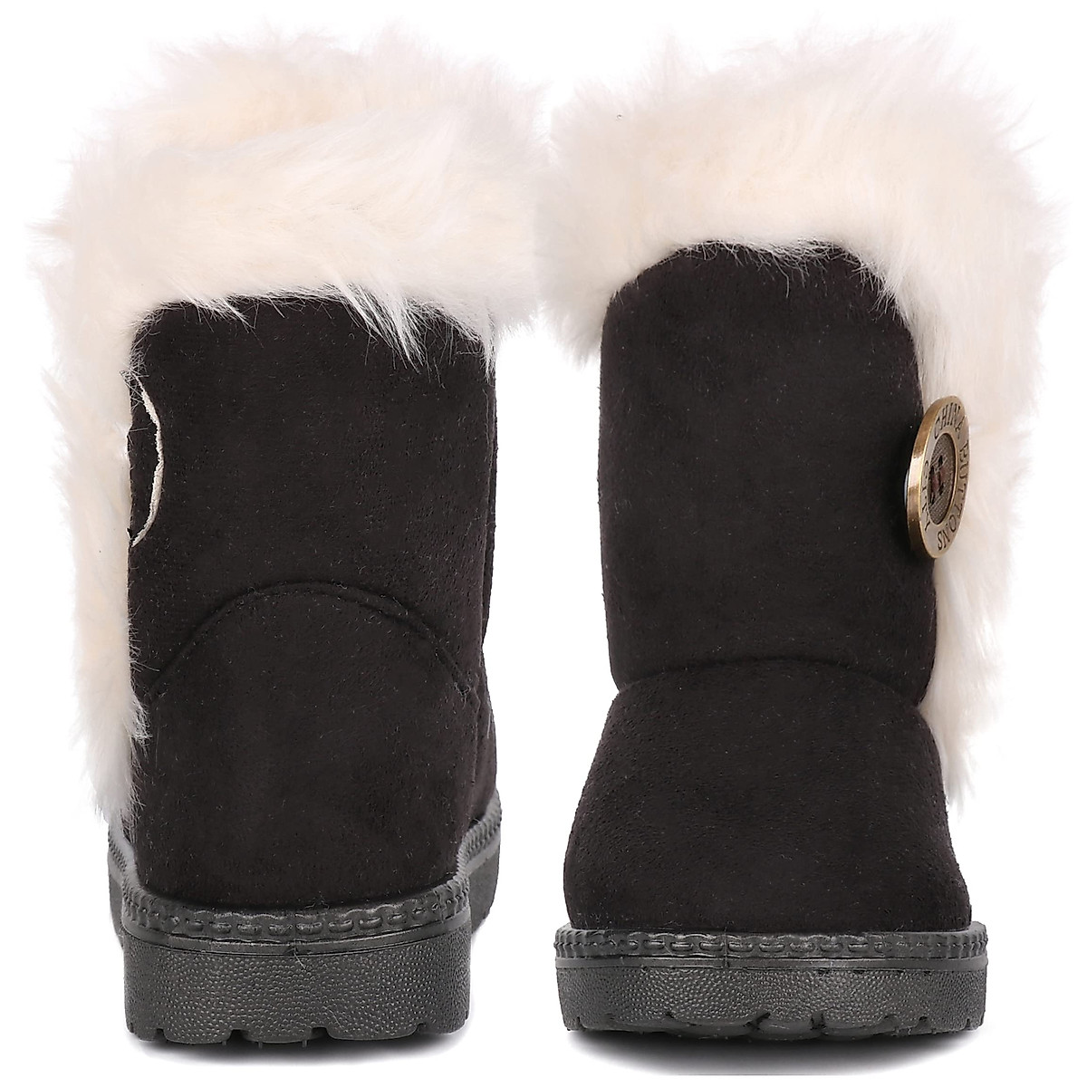 Femizee Toddler Girls Boots Warm Winter Snow Boots for Kid Boys Flat Button Size 8 Toddler,Black 26