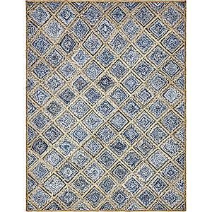 Unique Loom Braided Jute Collection Classic Quality Made Natural Hand Woven with Geometric Design Area Rug (9' 0 x 12' 0 Rectangular, Blue/ Natural)