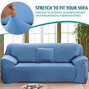 MIFXIN Stretch Sofa Cover Couch Slipcover 1 Piece Spandex Stretchy Couch Cover Furniture Protector for Sofa Couch Living Room Decor (Grey Blue, Sofa/3-seater)