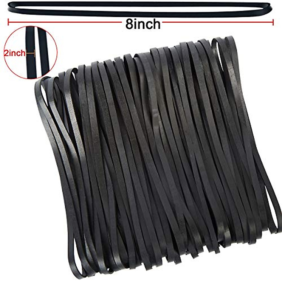 AMUU Rubber Bands Large Black 50 Pack 8 inches Trash Can Band Set Elastic Bands for Office Supply Trash Can File Folders Cat Litter Box Size Big Rubbers Bands Large