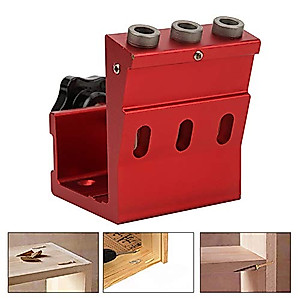MISNODE Woodworking Hole Positioner Aluminum Alloy Carpentry Locator Dowel Jig Kit Pocket Hole Drill Guide Woodworking Hole Punch Tool for Carpenter(Red)