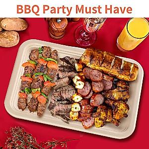 bloomoon 50 Pack 14 Inch Disposable Food Trays Heavy Duty, Large Paper Plates 14 inch Compostable Platters Plates for Crawfish, Crab, Lobster, Seafood Crawfish Boil Party Supplies