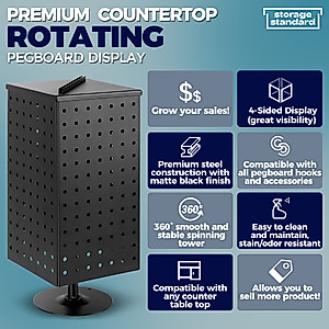 Storage Standard Metal Spinning Peg Board Displays - 17" Earring Display Stand for Retail & Shows, Black Jewelry Stands - 4-Sided Craft Keychain Rack Necklace Holder