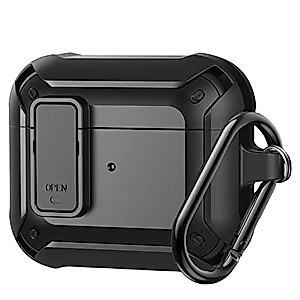 Olytop AirPods 3rd Generation Case with Lock Lid, Armor AirPod 3 Case Cover Full-Body Rugged Protective Case Shockproof Cover Men with Carabiner for Apple Airpods 3rd Gen Case-Black